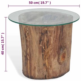 Konferenční Stolek Teak A Sklo 50 X 40 Cm