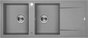 Laveo Megalo, 2-komorový granitový dřez 1160x500x185 mm s dlouhým odkapávačem, šedá, LAV-SBE_521T