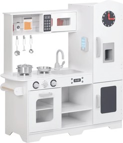 Dřevěná kuchyňka AIYAPLAY pro děti od 3 let - Mini kuchyň s troubou, dřezem, mikrovlnkou, hodinami, výrobníkem ledu a bílým příslušenstvím | Aosom