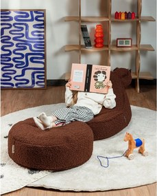 Tmavě hnědý dětský puf z textilie bouclé Warm Hazel – Wigiwama