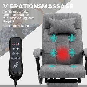 Kancelářská židle Vinsetto s masážní funkcí ergonomická výškově nastavitelná s bederním vyhříváním podnožka podhlavník polyester šedá 66x76x112-120cm…