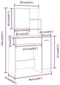 vidaXL Toaletní stolek sada dub sonoma 86,5 x 35 x 136 cm