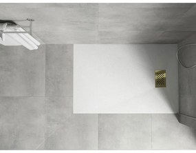 Mexen Hugo, obdélníková sprchová vanička SMC 100 x 80 cm, bílá, zlatá krytka, 42108010-G