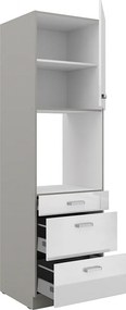 BIANCA sb | vysoká skříňka 60 DPS-210 3S1F na vestavnou troubu | PREMIUM BOX | 60 cm | světle šedá/bílá lesk