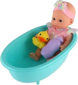 TEDDIES Panenka miminko s vaničkou / 26 cm / Pevné tělo / Doplňky v ba