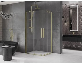 Mexen Velar Duo, sprchový kout s posuvnými dveřmi 90(dveře) x 80(dveře) cm, 8mm čiré sklo, zlatý matný profil, 871-090-080-02-55