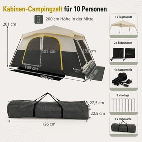 Costway Kempingový stan pro 10 osob, s ventilací, pláštěnkou a taškou