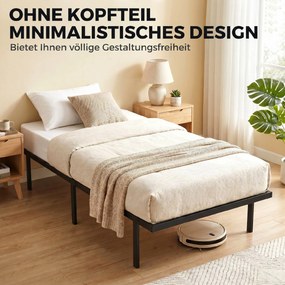 HOMCOM kovový rám postele s úložným prostorem pod postelí, výška 35,5 cm, tichý design, bez roštů, snadná montáž, 90 x 200 cm, černý