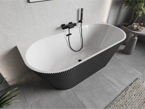 Mexen Oris, volně stojící rýhovaná vana 150 x 75 cm, bílá-šedá, černý matný přepad, 52871507562-70