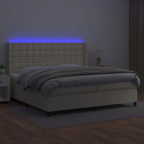 Box spring postel s matrací a LED krémová 200x200 cm umělá kůže 3139405
