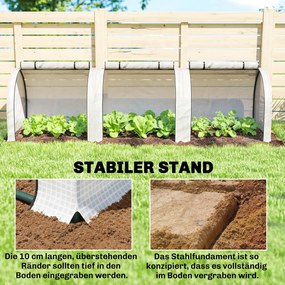 Outsunny mini skleníkový tunel pro rajčata 3 × 1 × 0,80 m, práškově lakovaný ocelový rám, vysokohustotní PE 140 g/m², odolný proti UV, 3 rolovací zip…