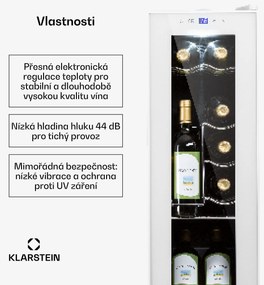 Klarstein Shiraz 12 Slim, vinotéka, 32 l/12 lahví, dotykové ovládání, 85 W, 5-18 °C