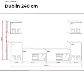 Ral Obývací stěna DUBLIN, 240 cm - Černý lesk