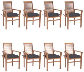 Jídelní židle 8 ks antracitové podušky masivní teak,  3072988