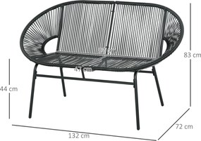 Rattansessel Relaxsessel im Boho-Stil, 132 cm x 72 cm x 83 cm, Schwarz