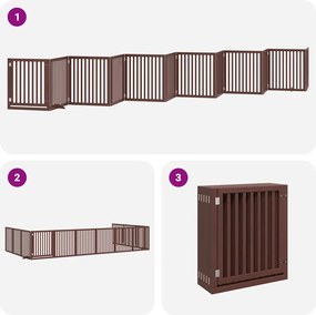 Zábrana pro psy s dvířky skládací 12 panelů hnědá 960 cm topol 3155696