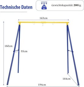 Costway Robustní kovová houpačka Rám zahradní houpačka A-frame modrá +
