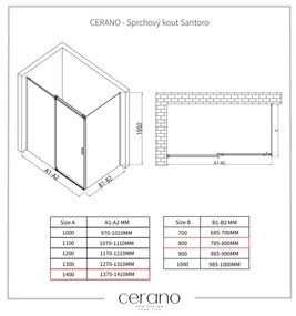 CERANO - Sprchový kout Santoro L/P - chrom, transparentní sklo - 140x80 cm - posuvný