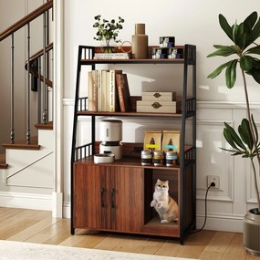 Costway Skříň pro kočky s nabíjecí stanicí na knihy 3 rovná – 80 × 40 × 132 cm