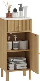 HOMCOM koupelnová skříňka, úložná skříňka s mramorovou efektní deskou a drážkovanými dveřmi, zásuvka 36 Š x 30 H x 80 V cm, dub