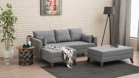 Hanah Home Dvoumístná pohovka BELLA šedá levá 205 cm s taburetem 825BLC1505