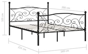Rám postele s laťkovým roštem černý kov 160 x 200 cm,  284458 HangarStore.cz