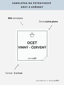 Samolepka na láhev OCET VINNÝ - ČERVENÝ – bílá, 5 x 5 cm, základní písmo