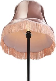 Retro stojací lampa černá s babičkovým stínítkem růžovým 45 cm - Simplo