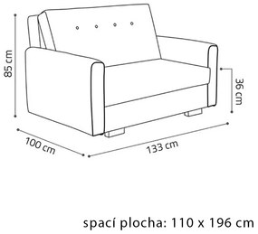Pohovka VIVA II SONIC | 133 cm | rozkládací + úložný prostor | VÝBĚR TKANIN