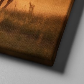Obraz na plátně - Dva hnědí koně se prohánějí krajinou FeelHappy.cz Velikost obrazu: 60 x 40 cm
