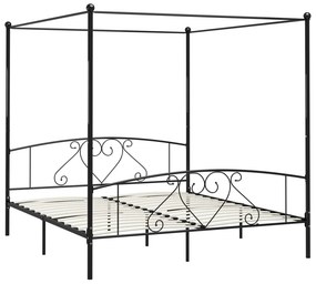 Rám postele s nebesy černý kovový 200 x 200 cm 284439