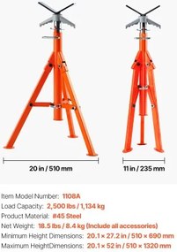 Stojan na potrubí, 1134 kg Zesílené provedení Pipe Jack Stojany, 69,1–132,1 cm