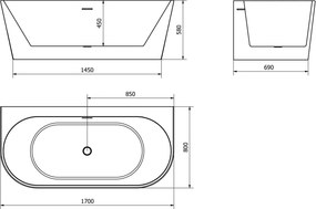 Mexen Oval+ volně stojící vana ke zdi 170 x 80 cm, bílá, bílý přepad - 52681708000-20