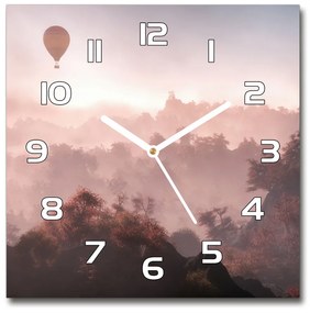 Wallmuralia Skleněné hodiny čtverec Balon nad lesem 30x30 cm