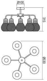 Redo 01-1577 - Lustr na tyči EDISON 5xE27/42W/230V pr. 53 cm černá/měděná