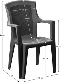 Zahradní stohovatelné křeslo, antracit, EDENIA
