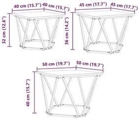 Konferenční stolek, sada 3 ks, kov, dřevo, černá, dub sonoma, NoBi OSLO