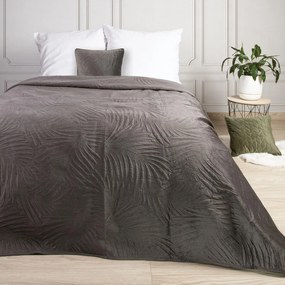Dekorační přehoz na postel 200x220 Bella graphite velur leaves oboustranný Darymex
