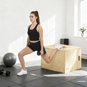 HOMCOM plyo Box 3 v 1 Dřevěný plyometrický box se 3 výškami skoku Rukojeti 61 x 51 x 76 cm Přírodní dřevo