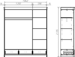 Bílý nábytek Šatní skříň 3D Toskania se zrcadlem a zásuvkami, masiv, borovice (odstín Medový)