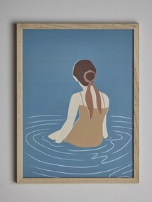 Bloomingville Autorský plakát v rámu Parma 32 × 42 cm, modrá barva, sklo, dřevo