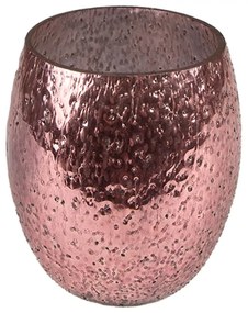 Růžový skleněný svícen na čajovou svíčku – 10x10 cm