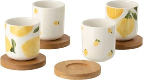 Sada 4 keramických kalíšků s podtácky Casa Limone - Ø 6*6,5 cm / 100 ml