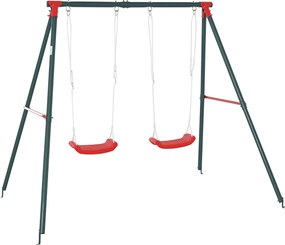 Závěsné houpací zařízení Outsunny pro děti od 3 let s kovovým stojanem, regulovatelnými lanami, venkovní houpací sada, max. zatížení 40kg, 239x156x180