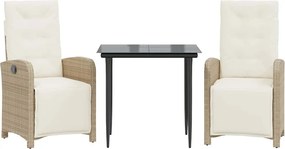 3dílný bistro set s poduškami béžový polyratan 3212570