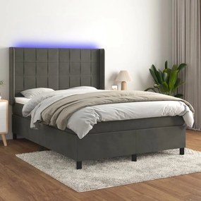 Box spring postel s matrací a LED tmavě šedá 140x190 cm samet