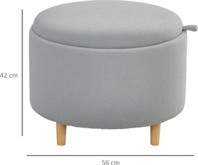 HOMCOM Úložný taburet s úložným prostorem, kulatý potahovaný taburet s sklápěcím víkem, dřevěné nohy, moderní design, do obývacího pokoje, ložnice, š…