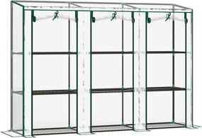 Outsunny Malý Skleník pro Exteriér se 3 Úrovněmi Polic, Sklopnými Zipovými Dveřmi a Ocelovým Rámem pro Pěstování Rostlin a Květin 215x46x151 cm Průhl…