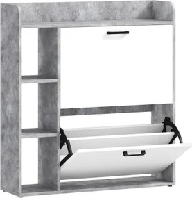 HOMCOM úzká skříňka na boty se 2 sklápěcími zásuvkami a 3 otevřenými přihrádkami, kapacita 15 párů, 83x24x90,5 cm, šedá