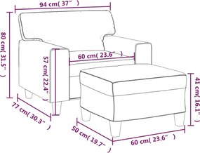 Křeslo s podnožkou šedé 60 cm umělá kůže 3201161